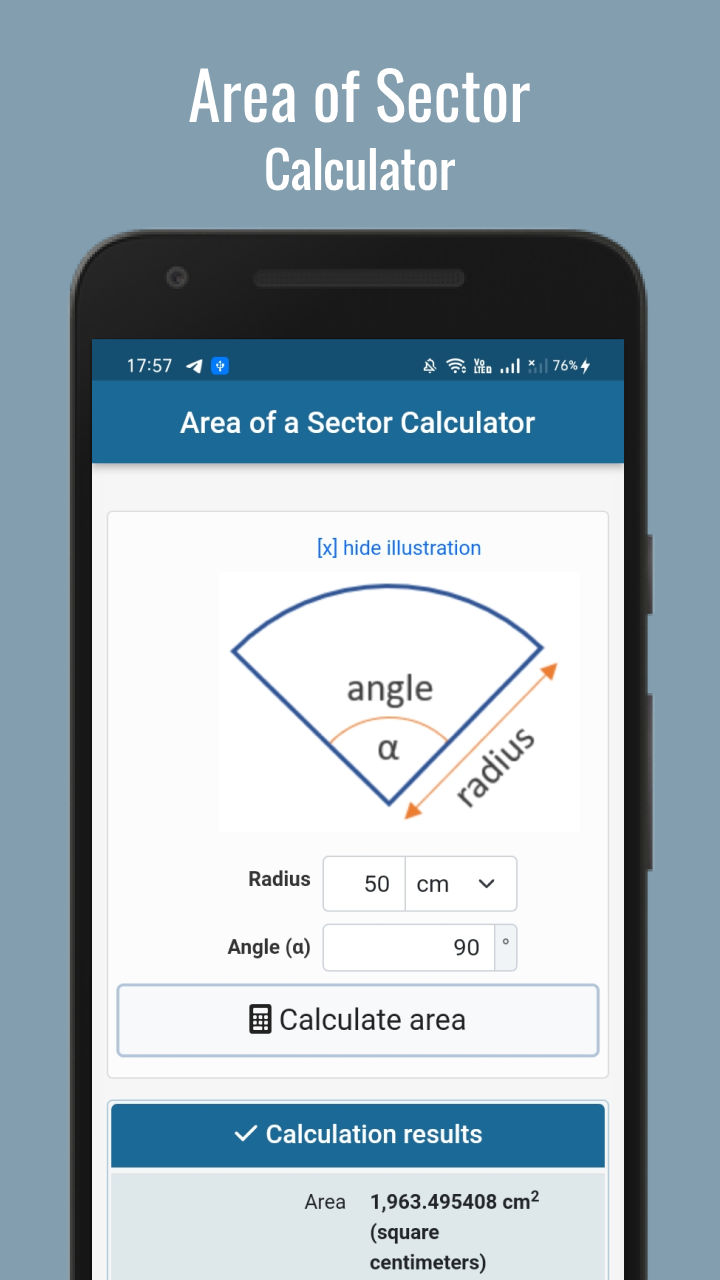 Area of a Sector Calculator - App on the Amazon Appstore