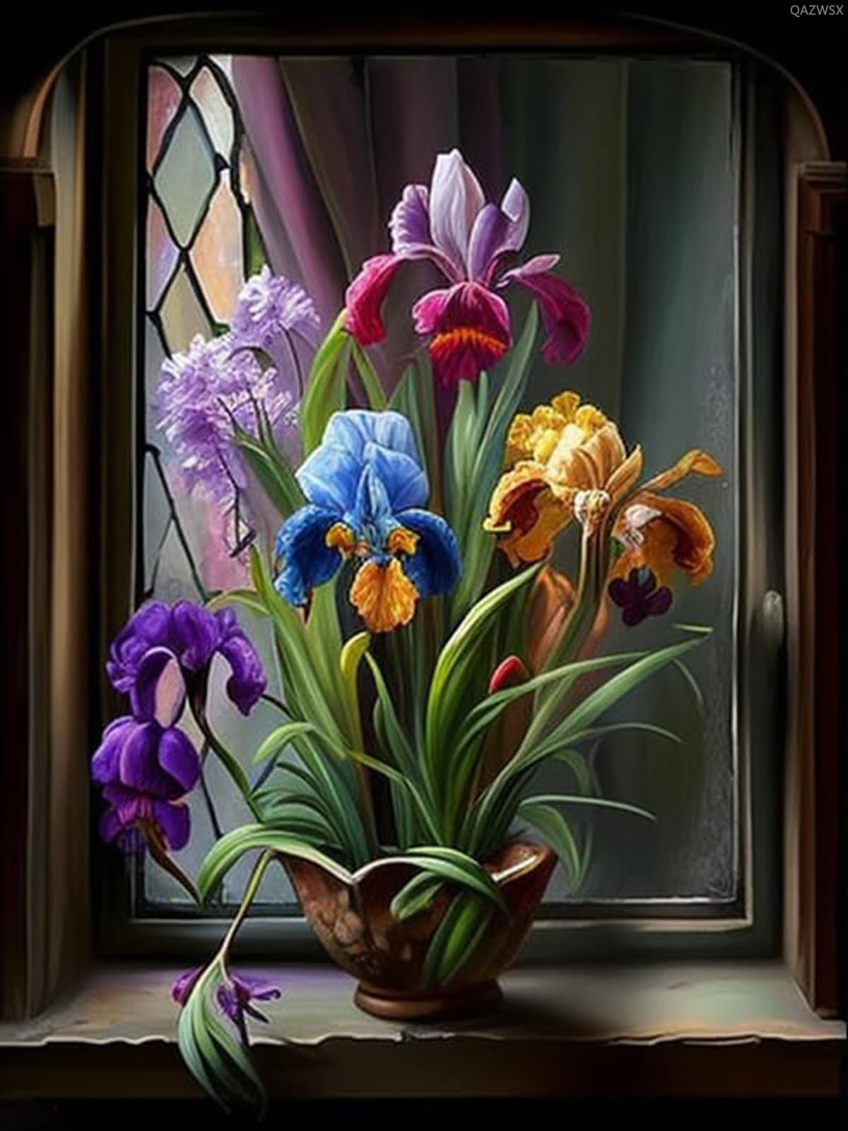 Amazon.com: QAZWSX Diamond Painting Kits for Adults Flower Diamond Art Iris Bouquet DIY 5D Full ...