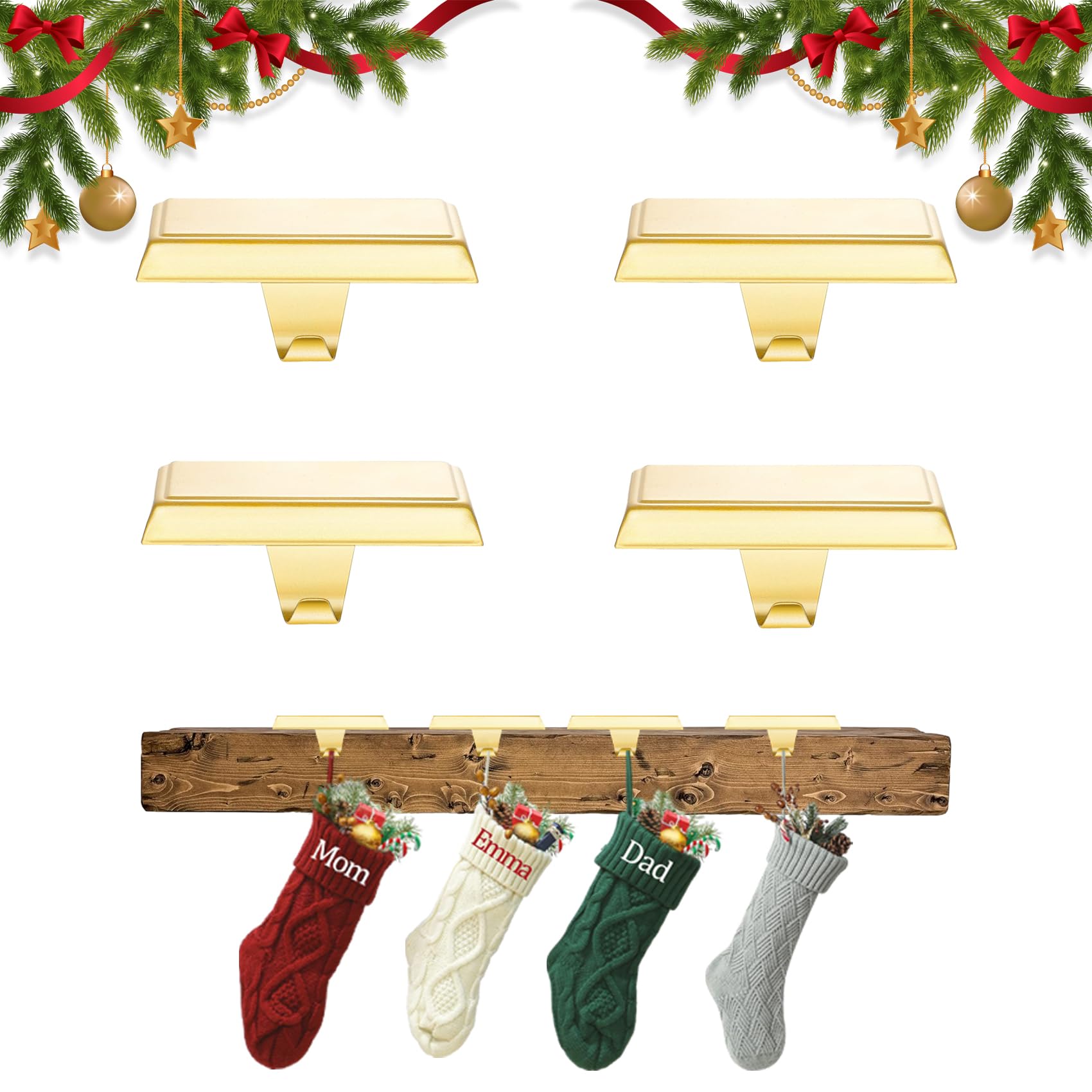 Amazon.com: rakkitomato Gold Christmas Stocking Holder, Weighted Metal ...