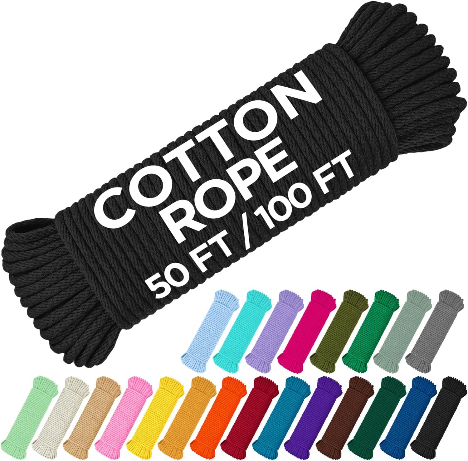 Amazon.com: TECEUM Cotton Rope 3/16” (5 mm) – 100 FT – Strong All ...