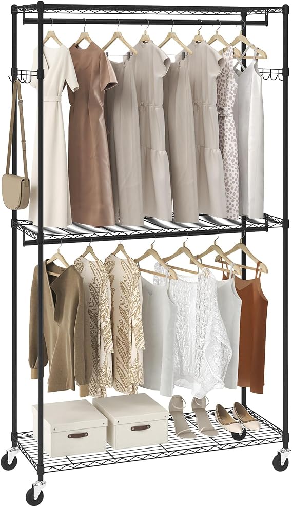 Amazon.com: VEVOR Heavy Duty Clothes Rack, Rolling Clothing Garment ...