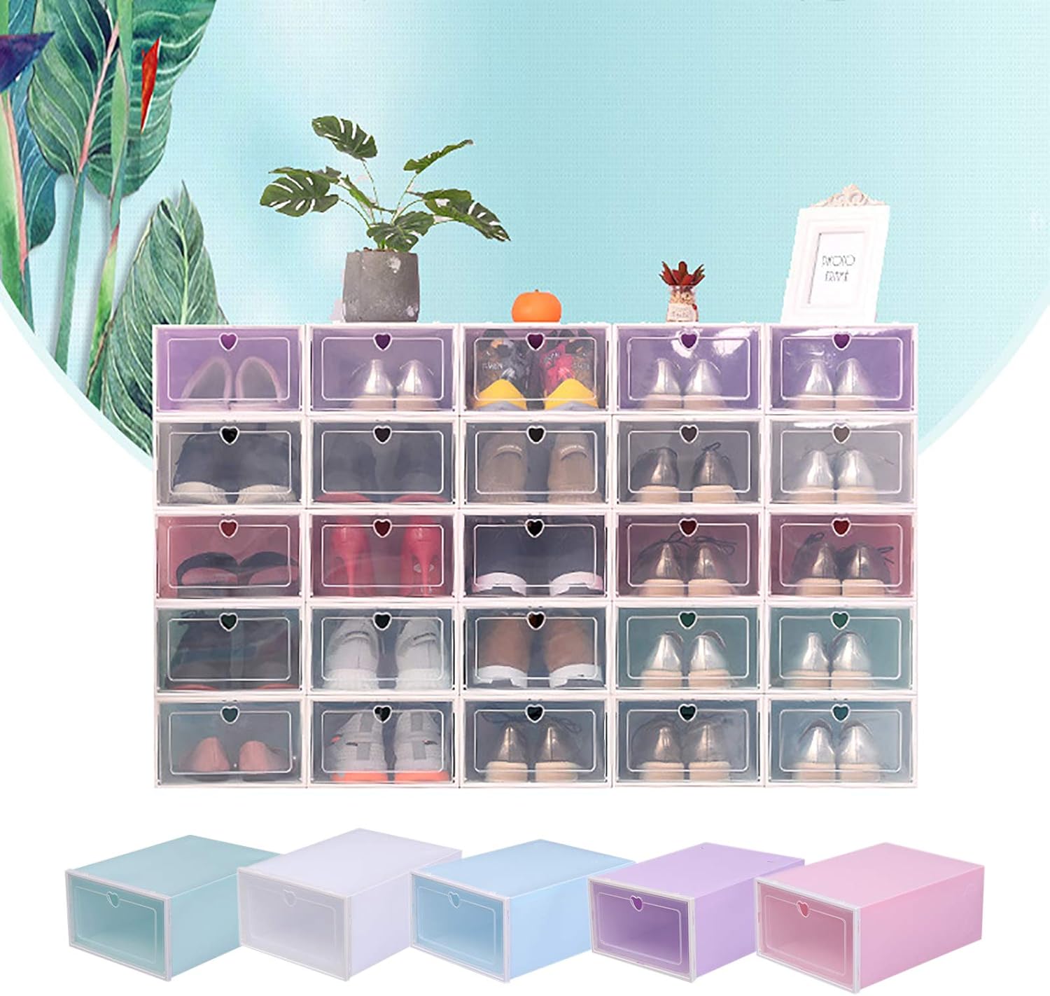 HarBin-Star Set of 20 Shoe Boxes Stackable Transparent Shoe Boxes ...