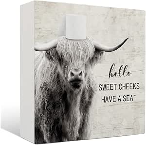 Amazon.com: Nrleey Highland Cow Hello Sweet Cheeks Bathroom Decor ...