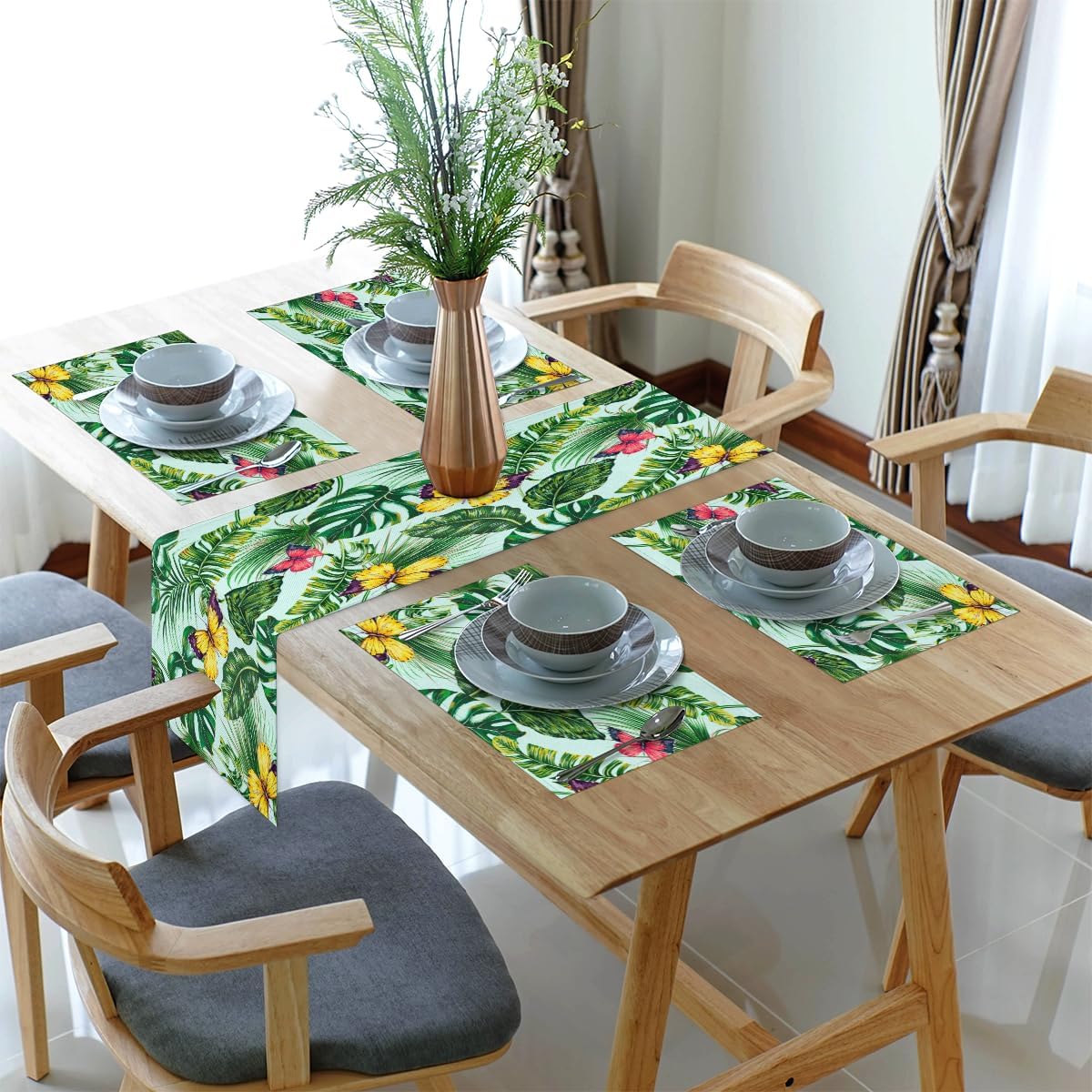 Amazon.com: Palm Leaves Table Runner and Placemats Set of 4 Cute ...
