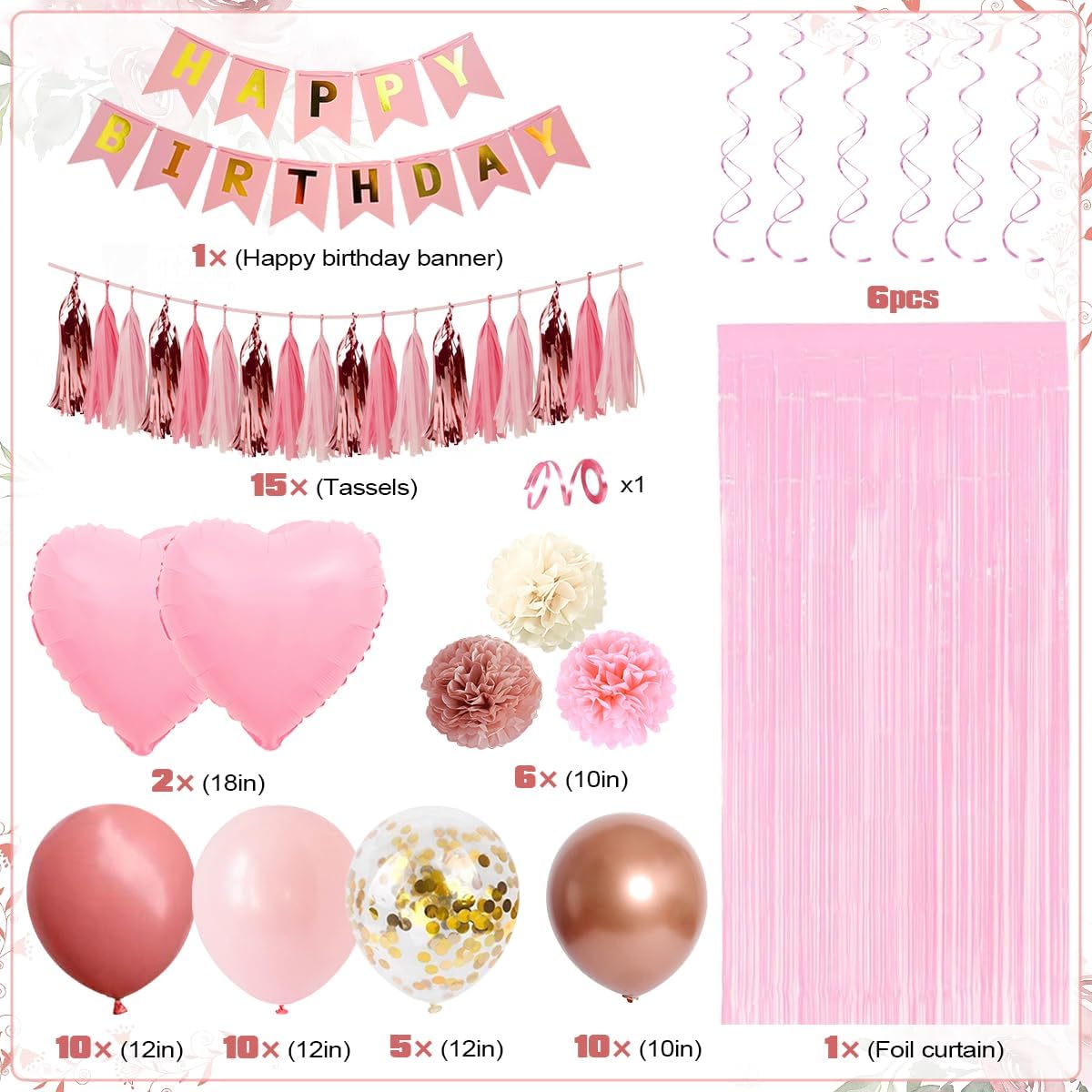 SKEFOLI Decoraciones de fiesta de cumpleaños rosas, globos rosa intenso ...