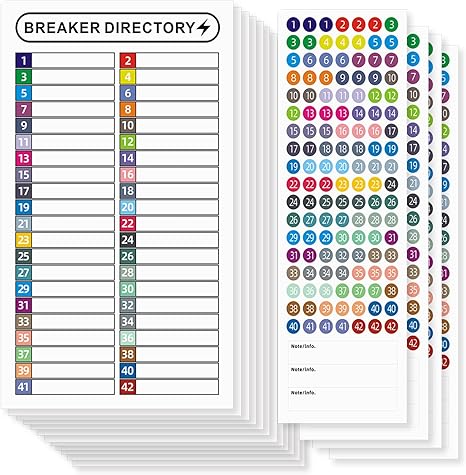 16 Sheets Breaker Panel Labels Electrical Box Sticker Numbers Breaker ...
