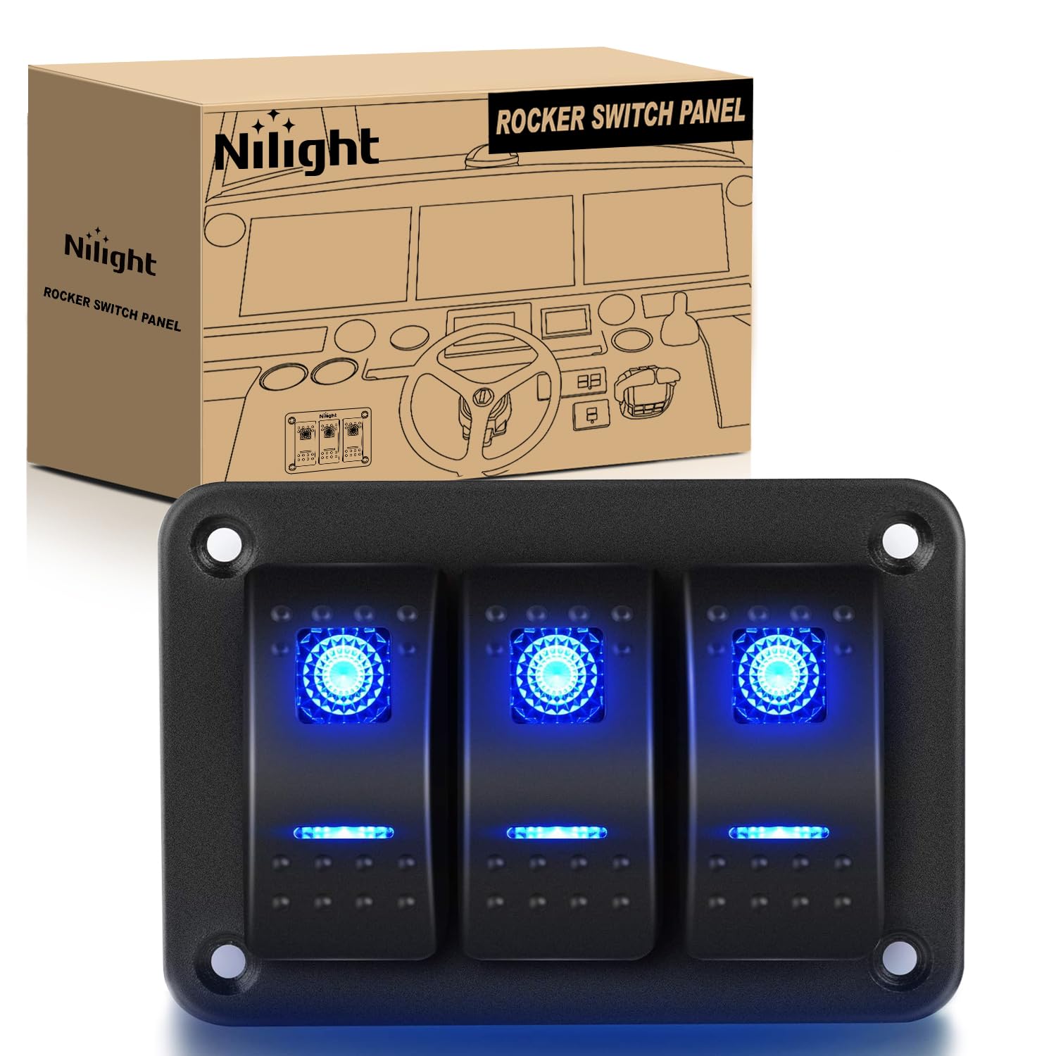 Buy Nilight 90017C 3 Gang Aluminum Panel Toggle Dash 5 Pin On/Off Pre ...