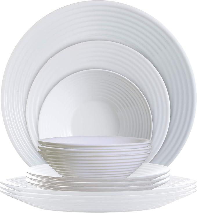Amazon.com | Luminarc 12 Piece Harena Dinnerware Set, White: Dessert Bowls