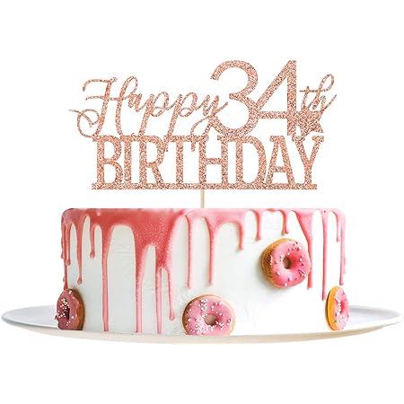 Amazon.com: Rose Gold Glittery 34 & Fabulous Cake Topper, Happy 34th ...
