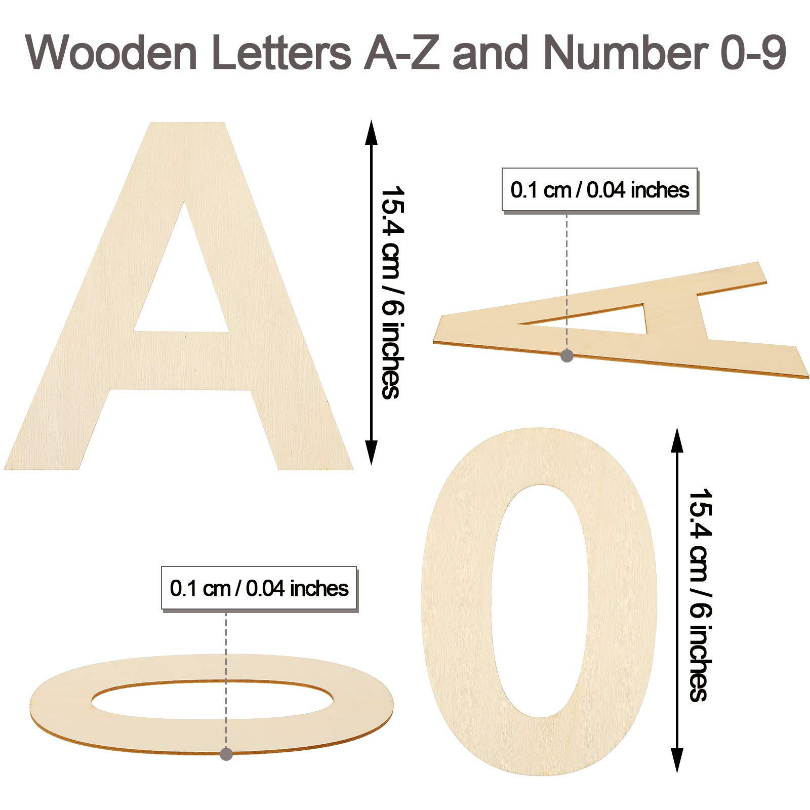 36 Pieces Wooden Letter Number Set Unfinished Wood Capital Alphabet ...
