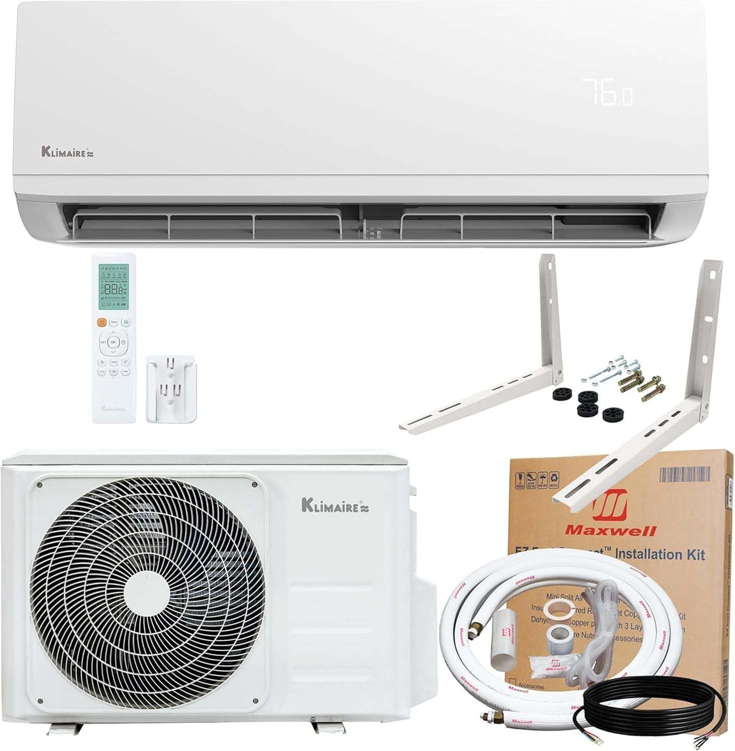 KLIMAIRE 9,000 BTU 26.4 SEER2 Hyper Heat Ductless Mini Split A/C ...