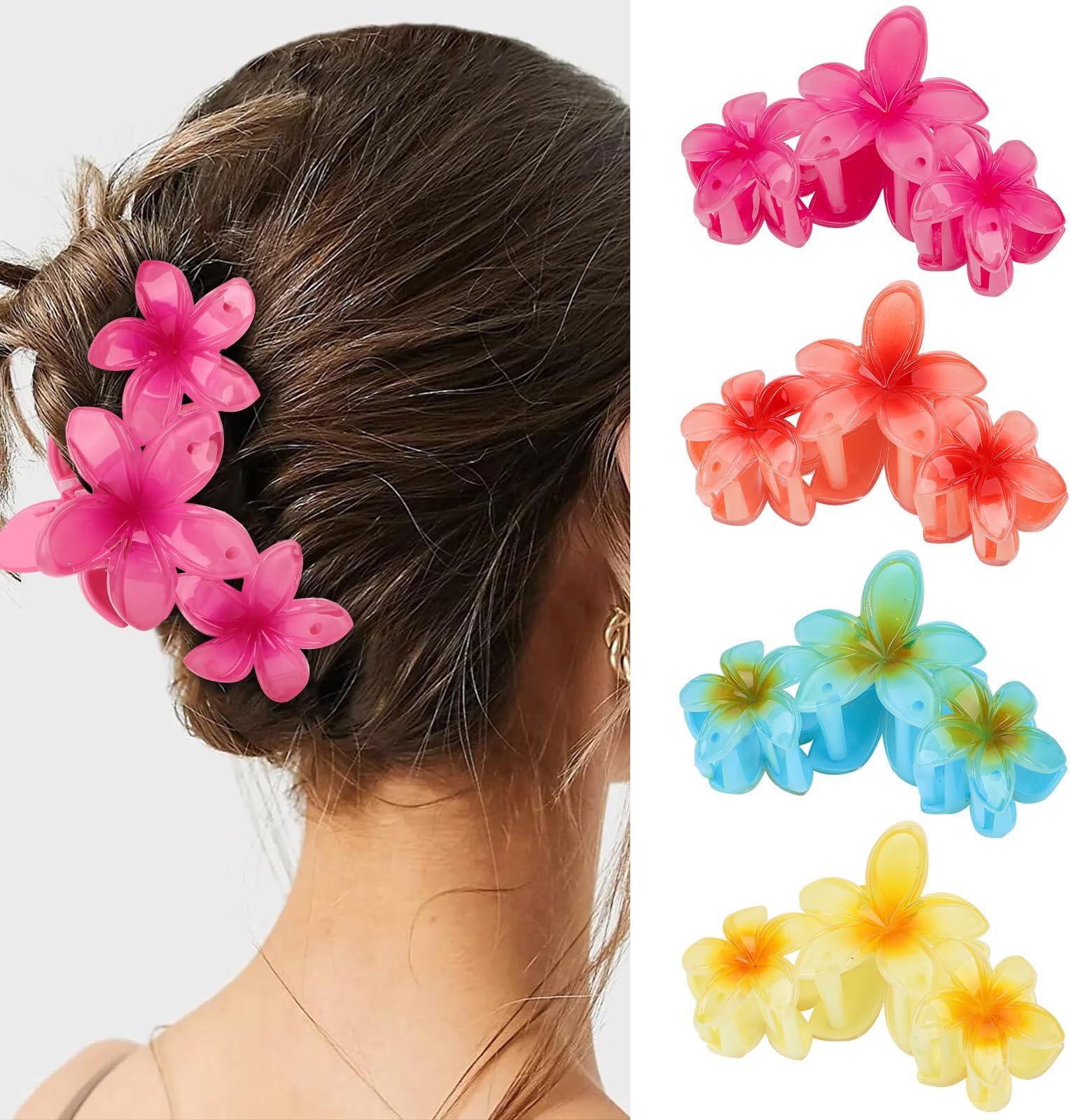 Amazon.com : Amariver Flower Hair Claw Clips - 4PCS Glossy Hawaiian ...