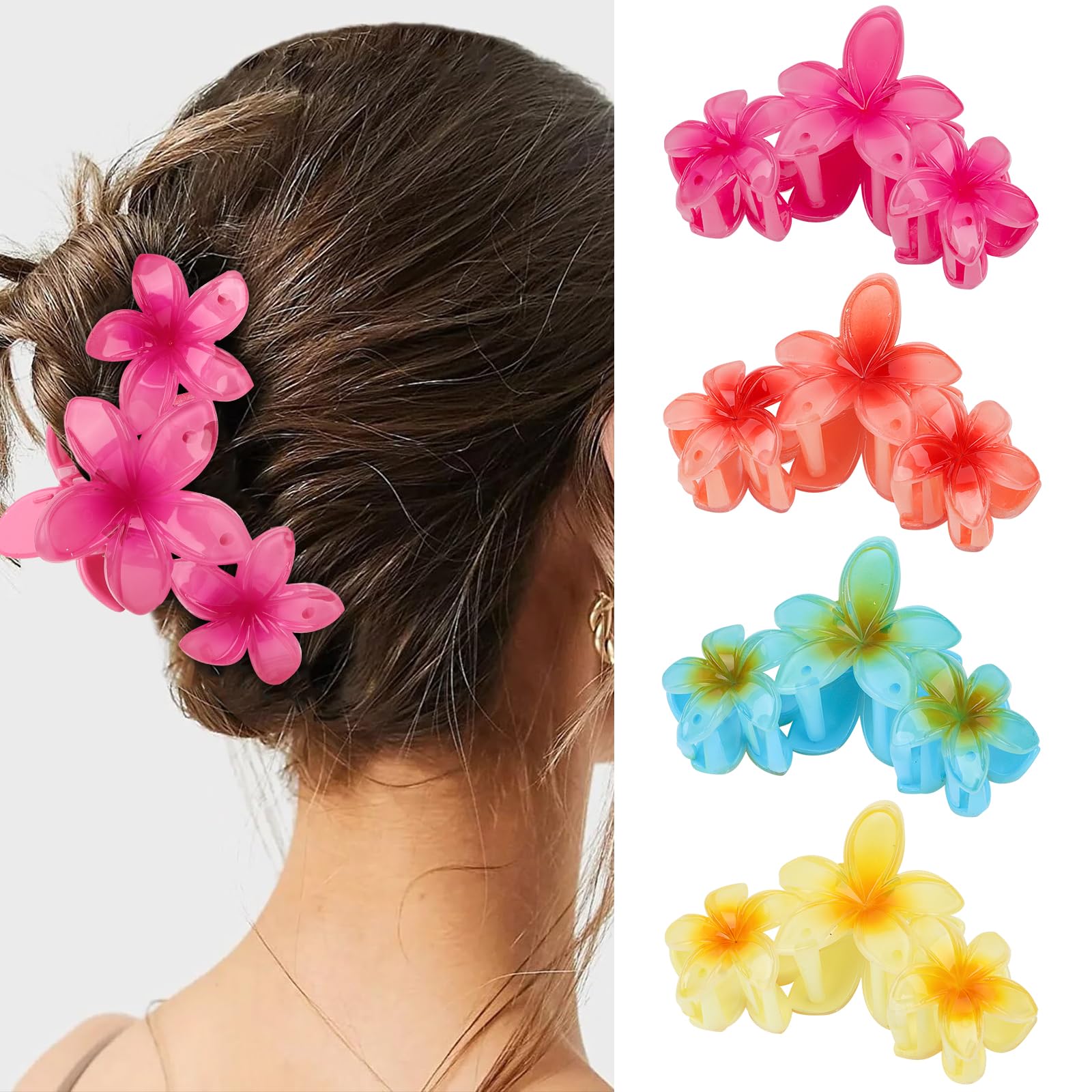 Amazon.com : Amariver Flower Hair Claw Clips - 4PCS Glossy Hawaiian ...