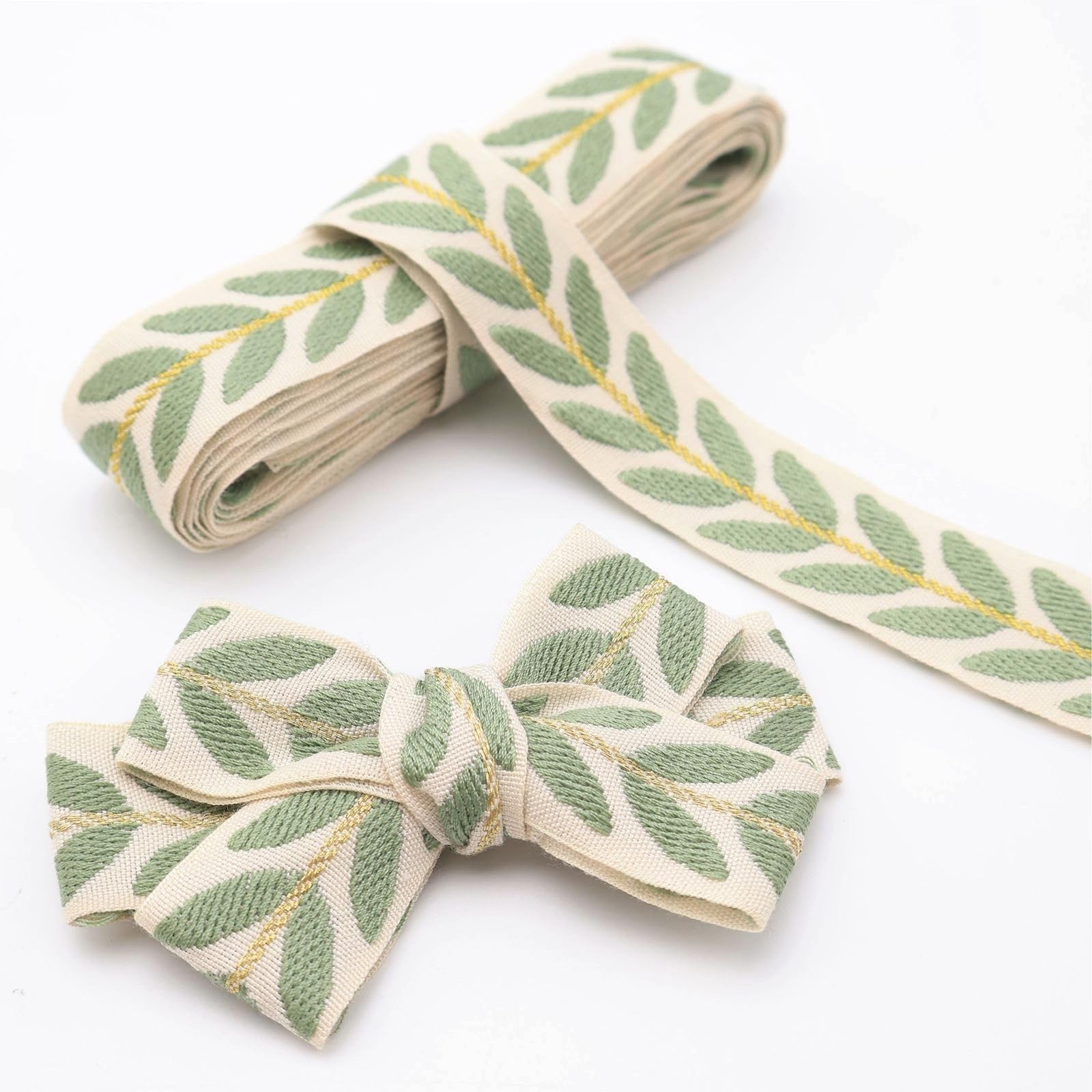 Amazon.com: Designer’s Shop Jacquard Woven Embroidery Trim Green Leaves ...