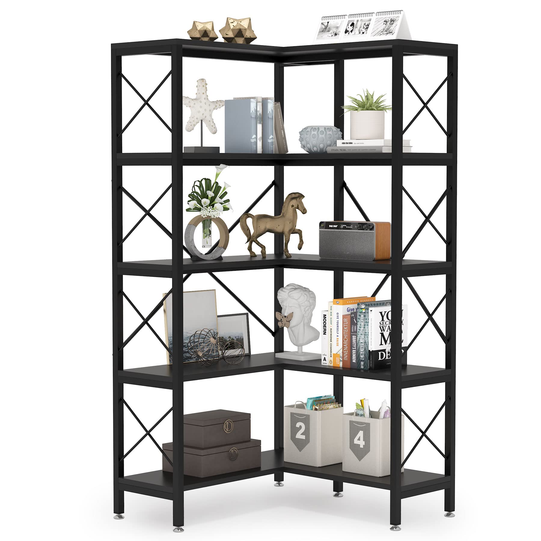 Buy Tribesigns 5-Shelf Corner Bookshelf, Large Modern Corner Bookcase ...
