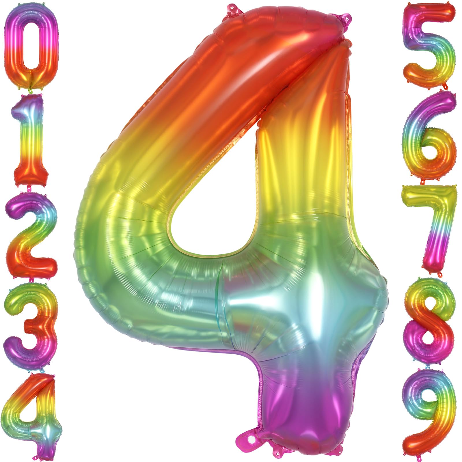 Amazon.com: Rainbow Number 4 Balloon 40 Inch, Big Large Foil Number ...