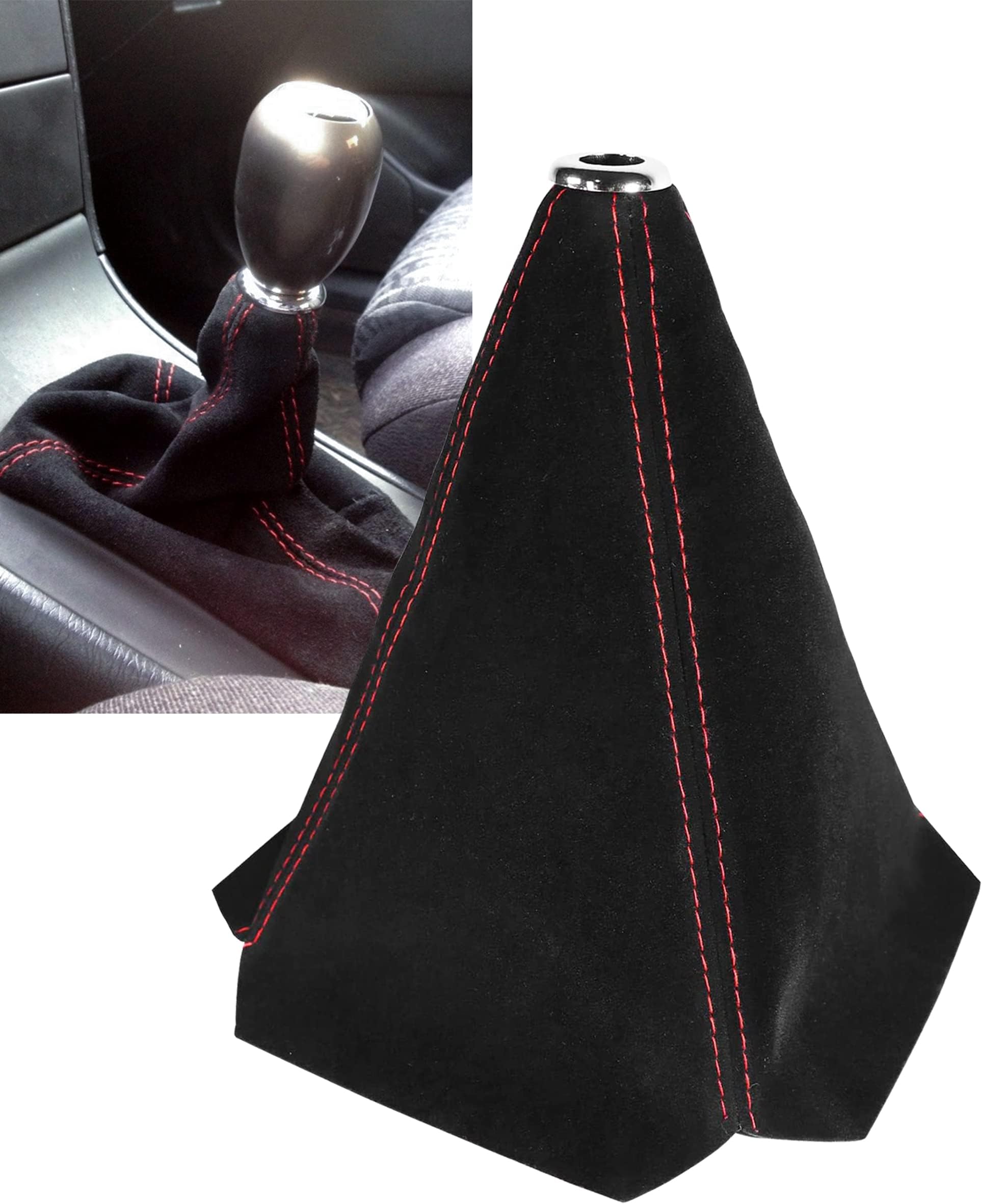 Amazon.com: XtremeAmazing Black/Red Stitching Suede Manual Shifter ...