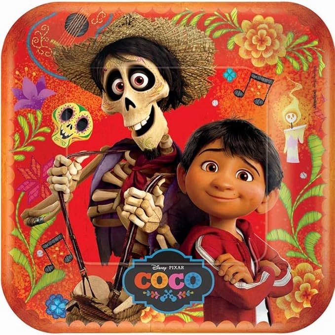 Amazon.com: Disney - Pixar COCO movie Large 9" Square Plates 8 Pack ...