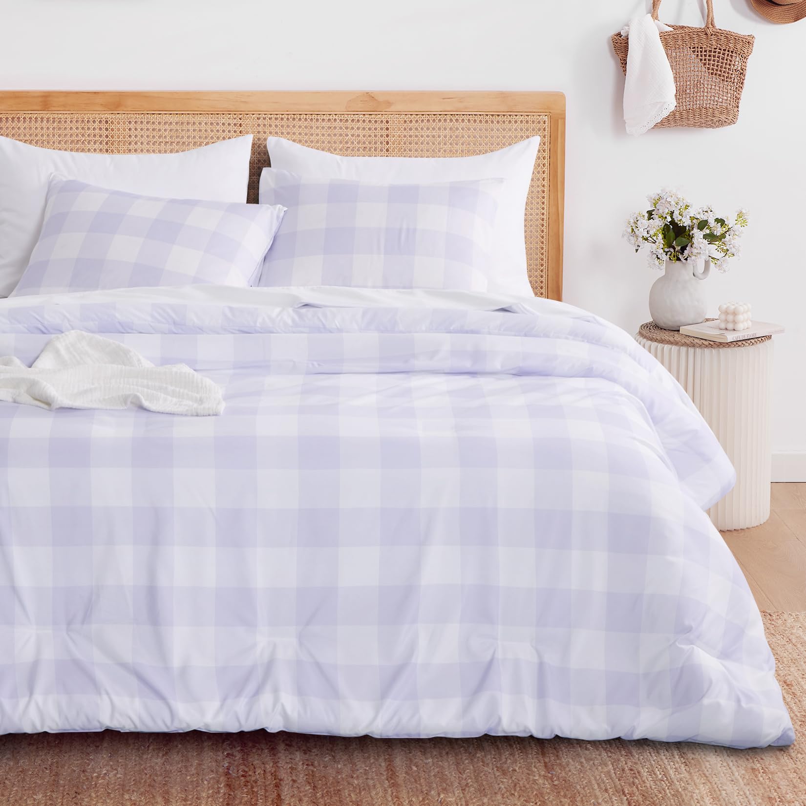 Amazon.com: Wake In Cloud - Gingham Comforter Set, Plaid Buffalo Check ...