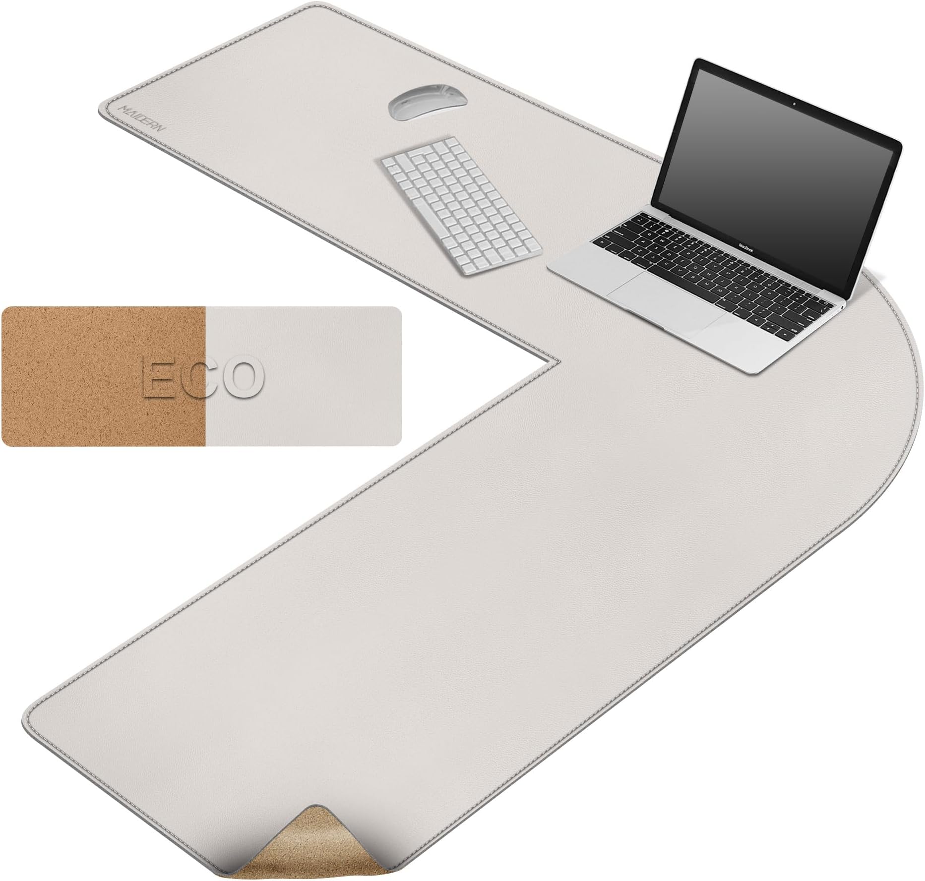 Amazon.com : MAIDERN 43.3 Inch L Shaped Corner Desk Mat, Cork & Leather ...