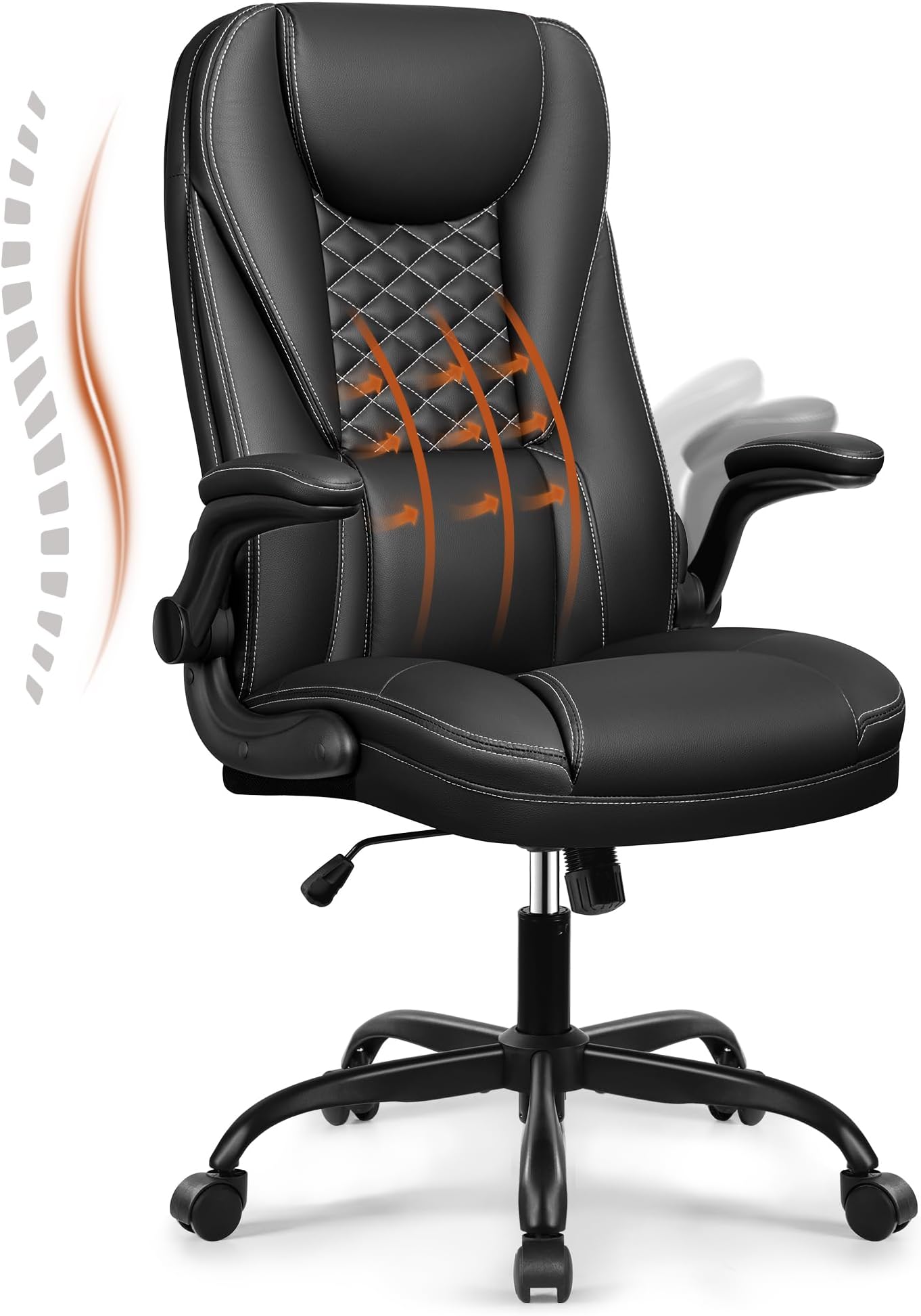 SONGMICS Office Chair Ergonomic Swivel Chair with Folding Arms, Nylon ...