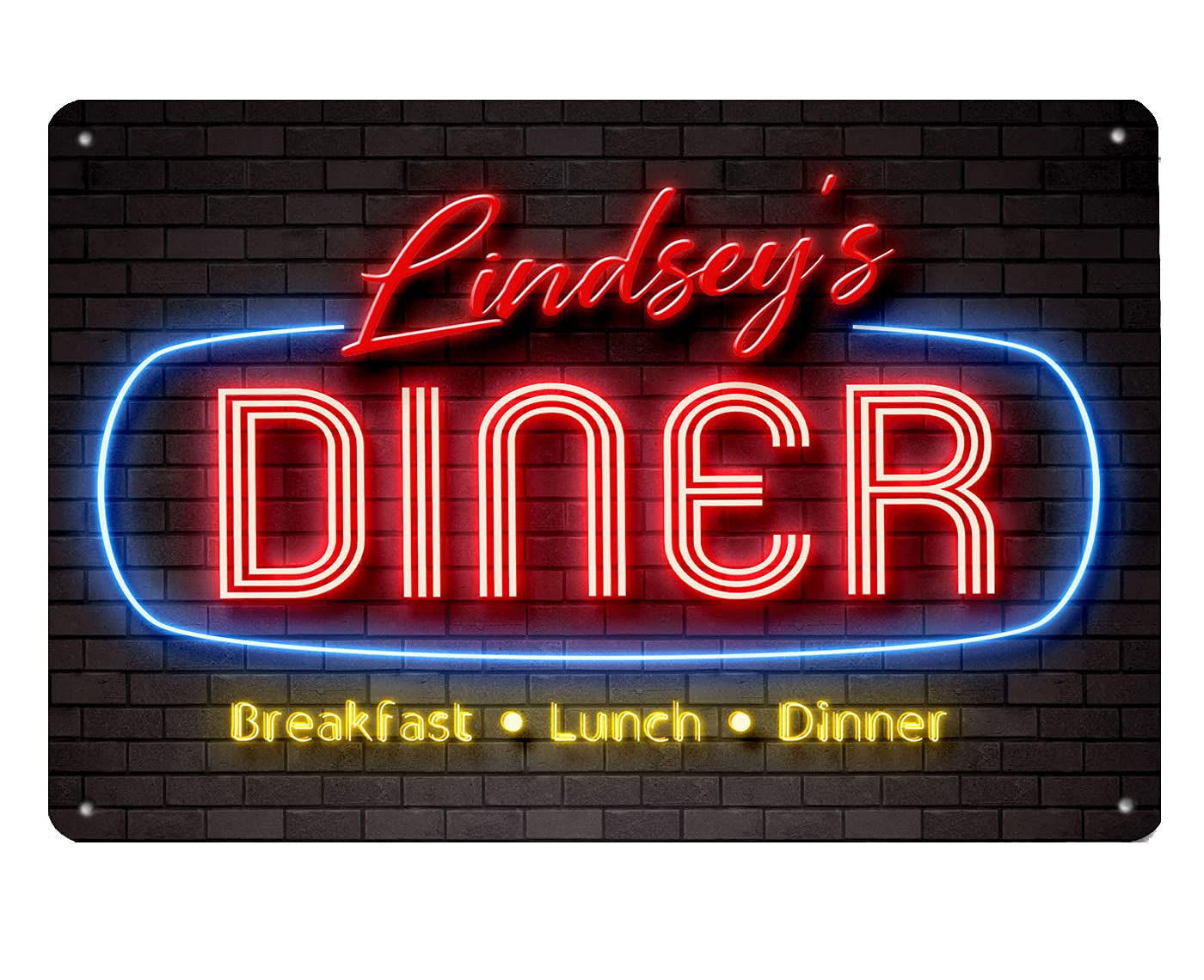 Personalised Diner Sign, american neon style, kitchen A4 metal Sign ...