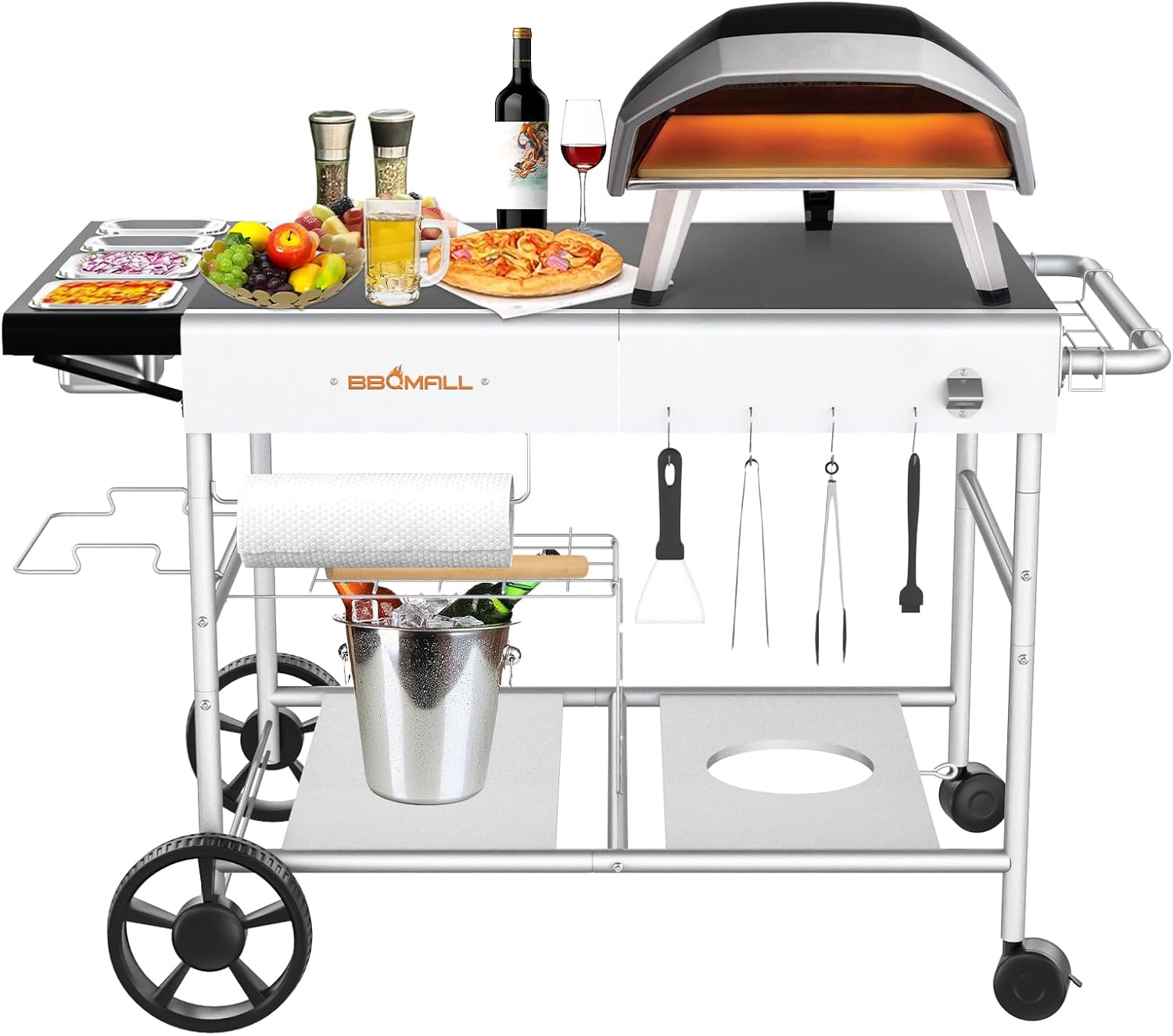 Amazon.com: BBQMall Pizza Oven Cart Table for Ooni Koda/Karu/Fyra 16 & 12 with Pizza Topping ...