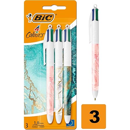 BIC Stylo à bille rétractable 4 en 1 avec corps en marbre turquoise 4 ...