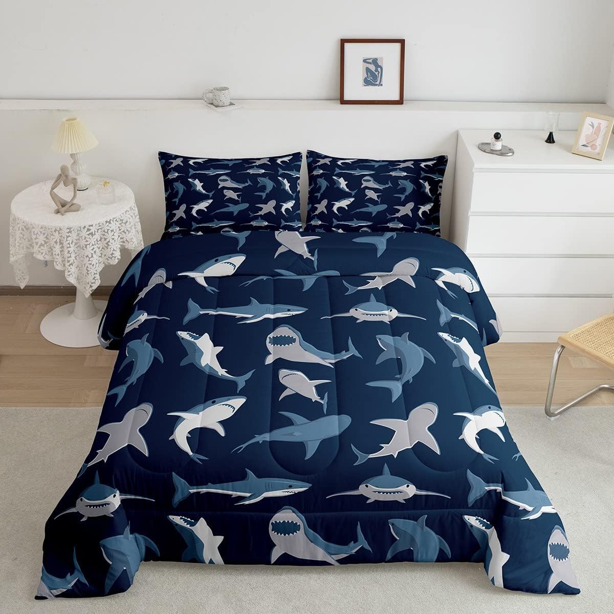 Amazon.com: Boys Shark Bedding Set Ocean Sealife Comforter Set for Kids ...
