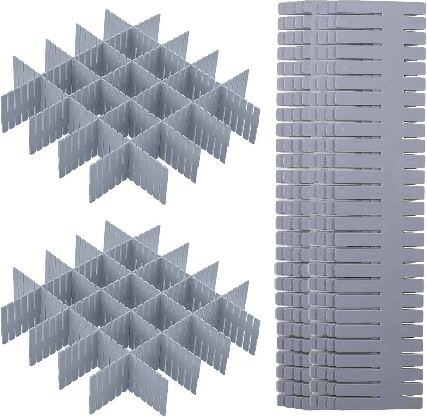 YKUKIZEE 32pcs Grey Plastic Drawer Dividers, Adjustable Drawer ...