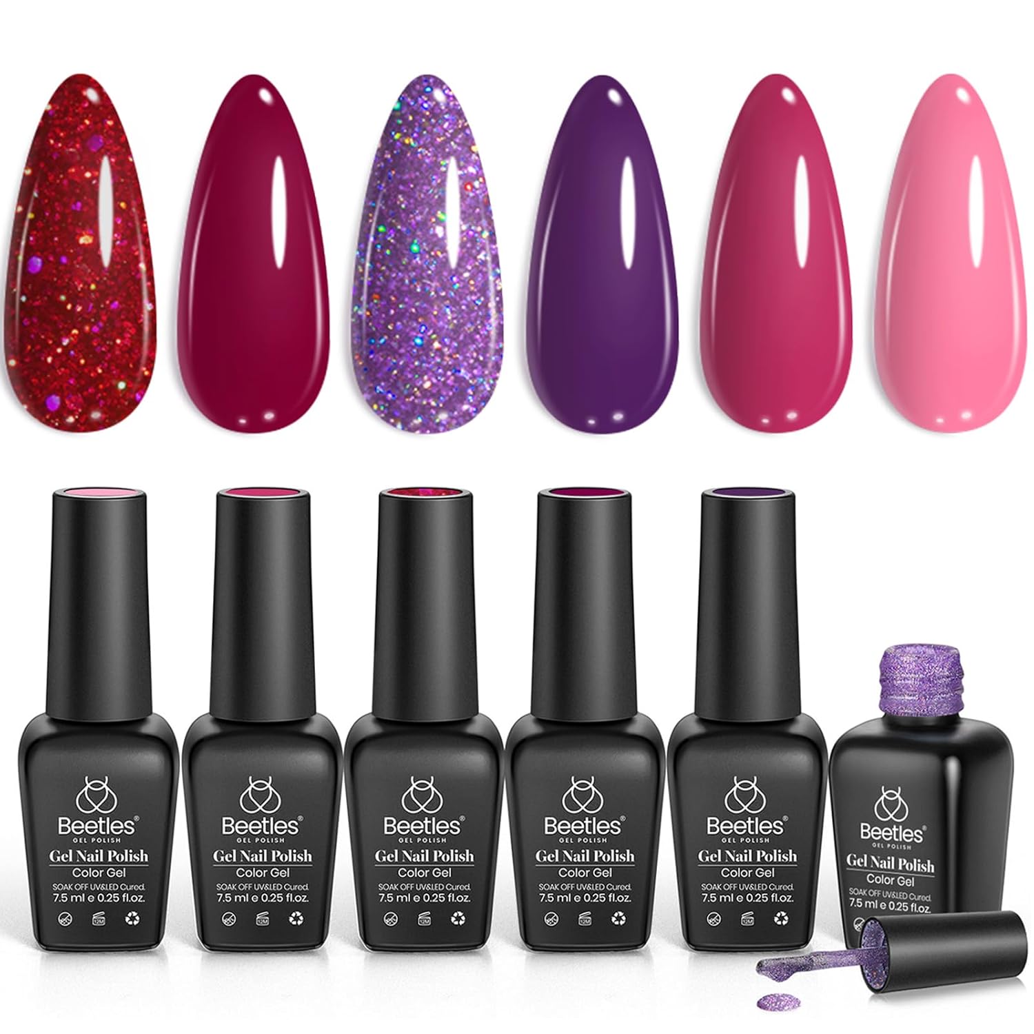 Amazon.com: Beetles Gel Nail Polish, 6 Colors Pink Purple Burgundy Red ...