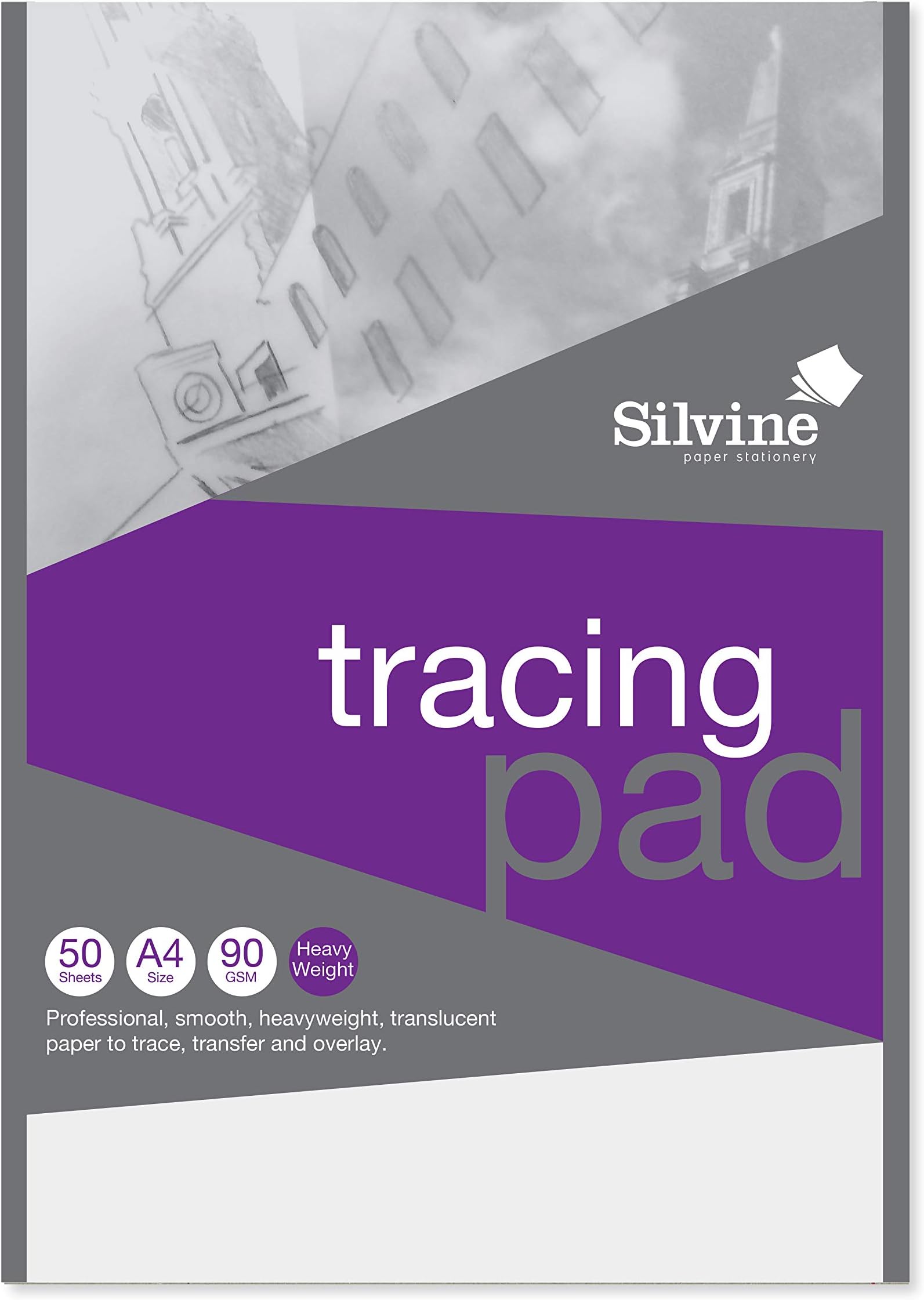 Silvine A4 Professional Tracing Pad. 50 Sheets of Quality Heavyweight ...