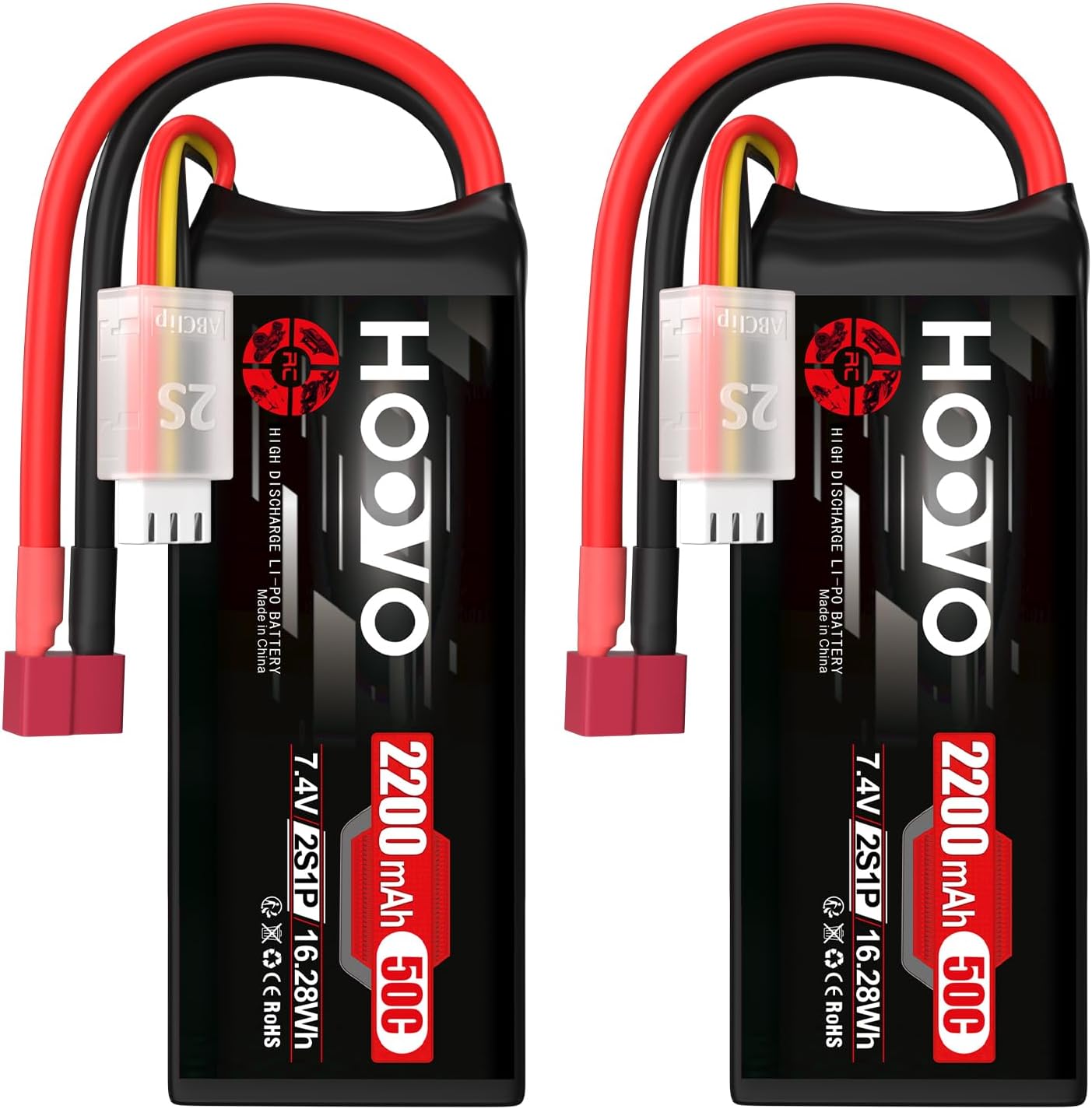 HOOVO 2S Lipo Battery 7.4 V 2200mAh 50C SoftCase Lipo Batteries with T ...
