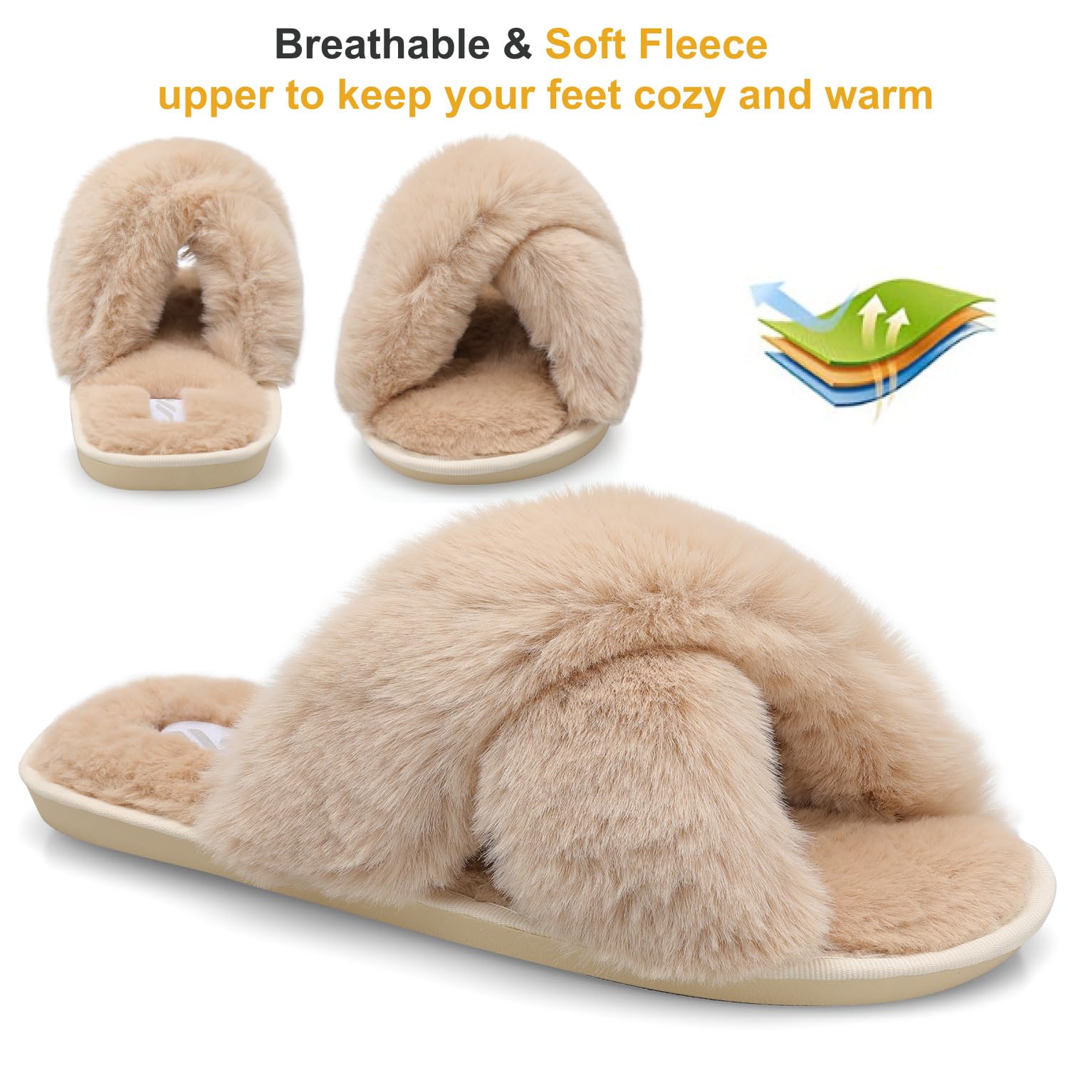 Snapklik.com : Womens Cross Plush Fuzzy House Slippers Fur Furry Slide ...