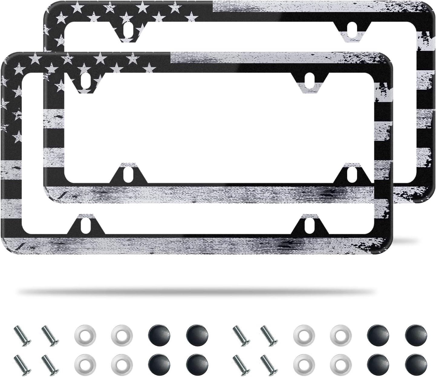 Amazon.com: ALKB 4 Holes American Flag License Plate Frame - Matt Black ...