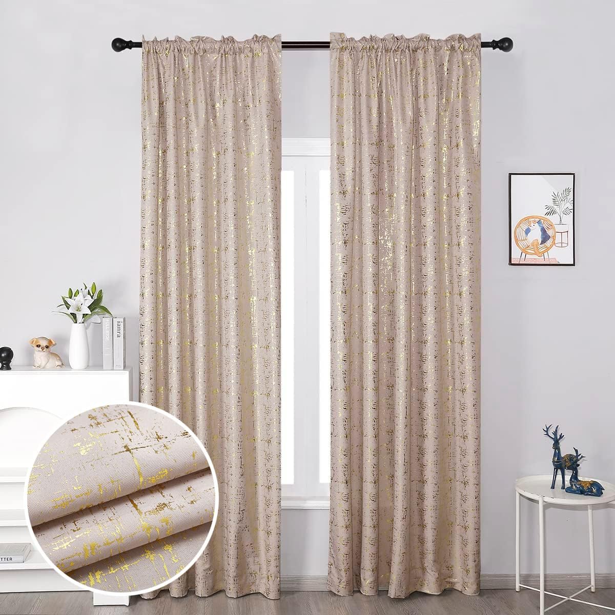 Amazon.com: Taisier Home 84" Gold Bedroom Curtains - Light Filtering ...