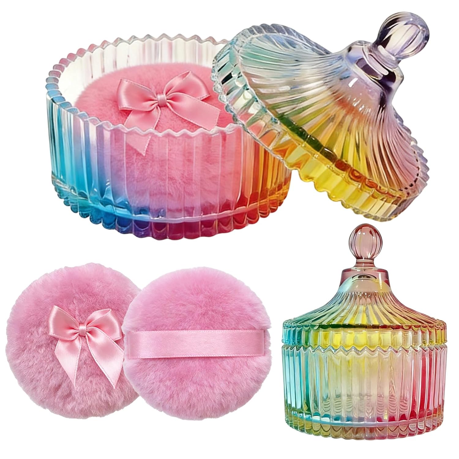 Amazon.com: 3PCS Powder Puff and Container Set, 3.94" Small Crystal ...
