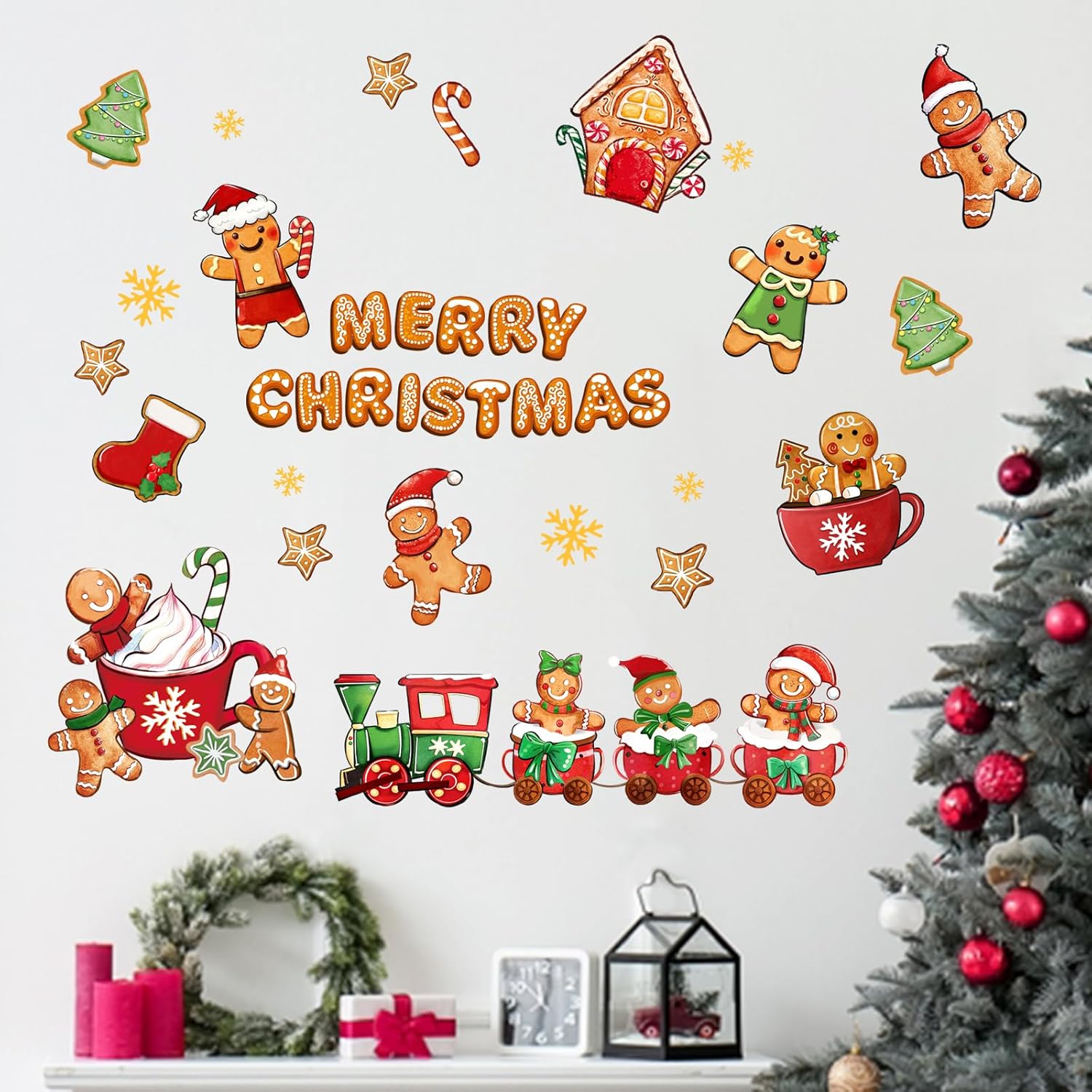 Amazon.com: Mfault Merry Christmas Gingerbread Man Wall Decals Stickers ...