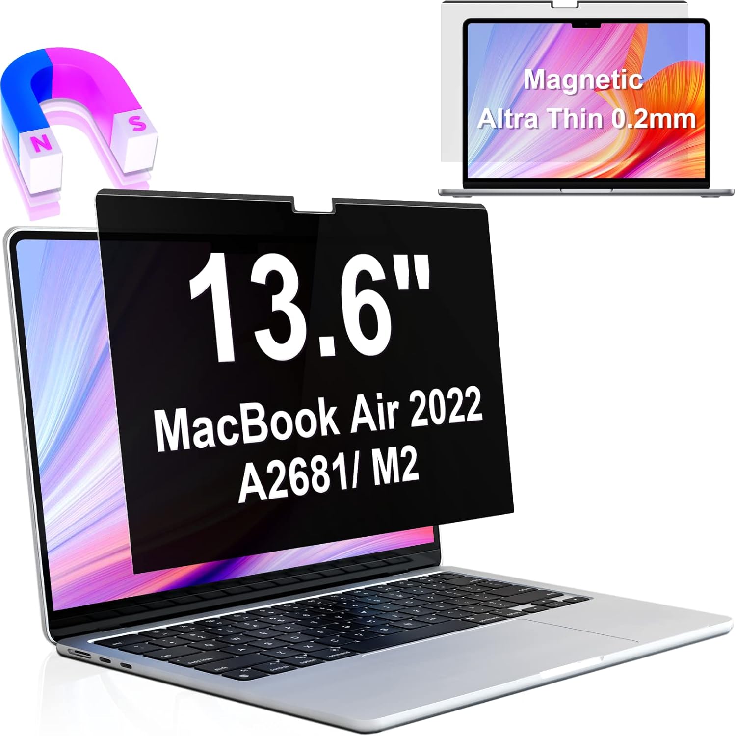 IPROKKO Magnetic MacBook Air 13.6 Privacy Screen, Compatible with ...