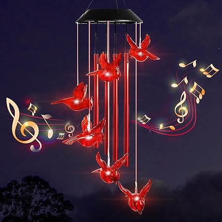 Amazon.com : TSIPEKLO Cardinal Wind Chimes, Solar Powered Red Cardinal ...