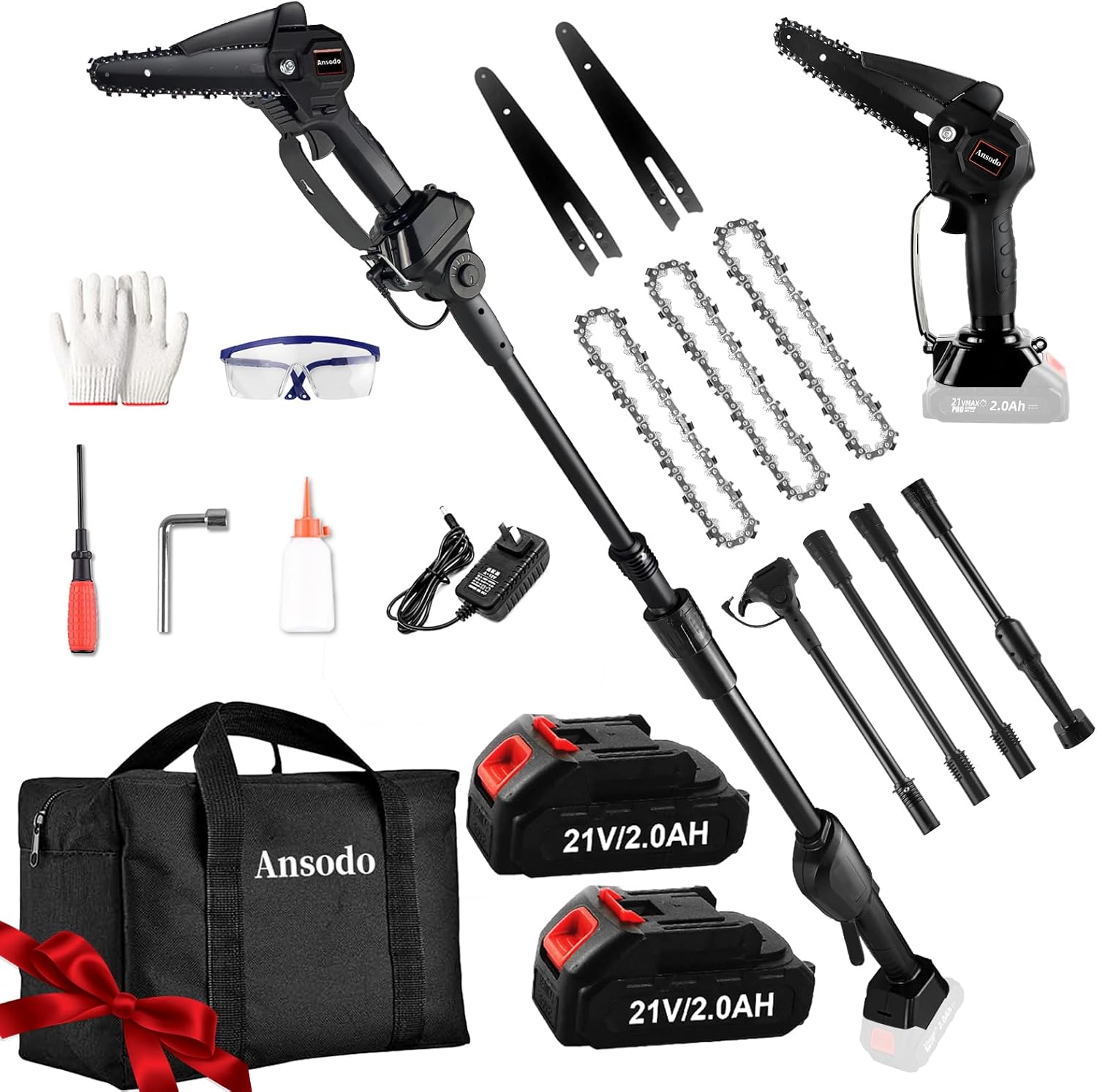 Amazon | Ansodo 高枝切り電動チェーンソー 最大長さ230cm 高枝チェーンソー 大容量バッテリー【2個】 充電式 コードレス 超軽量 切れ味鋭い 一台两役 径10cm切断 ...