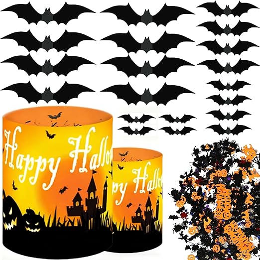 28 3D Fledermaus Deko Sticker + 12 Windlicht + 15g Konfetti Streudeko ...
