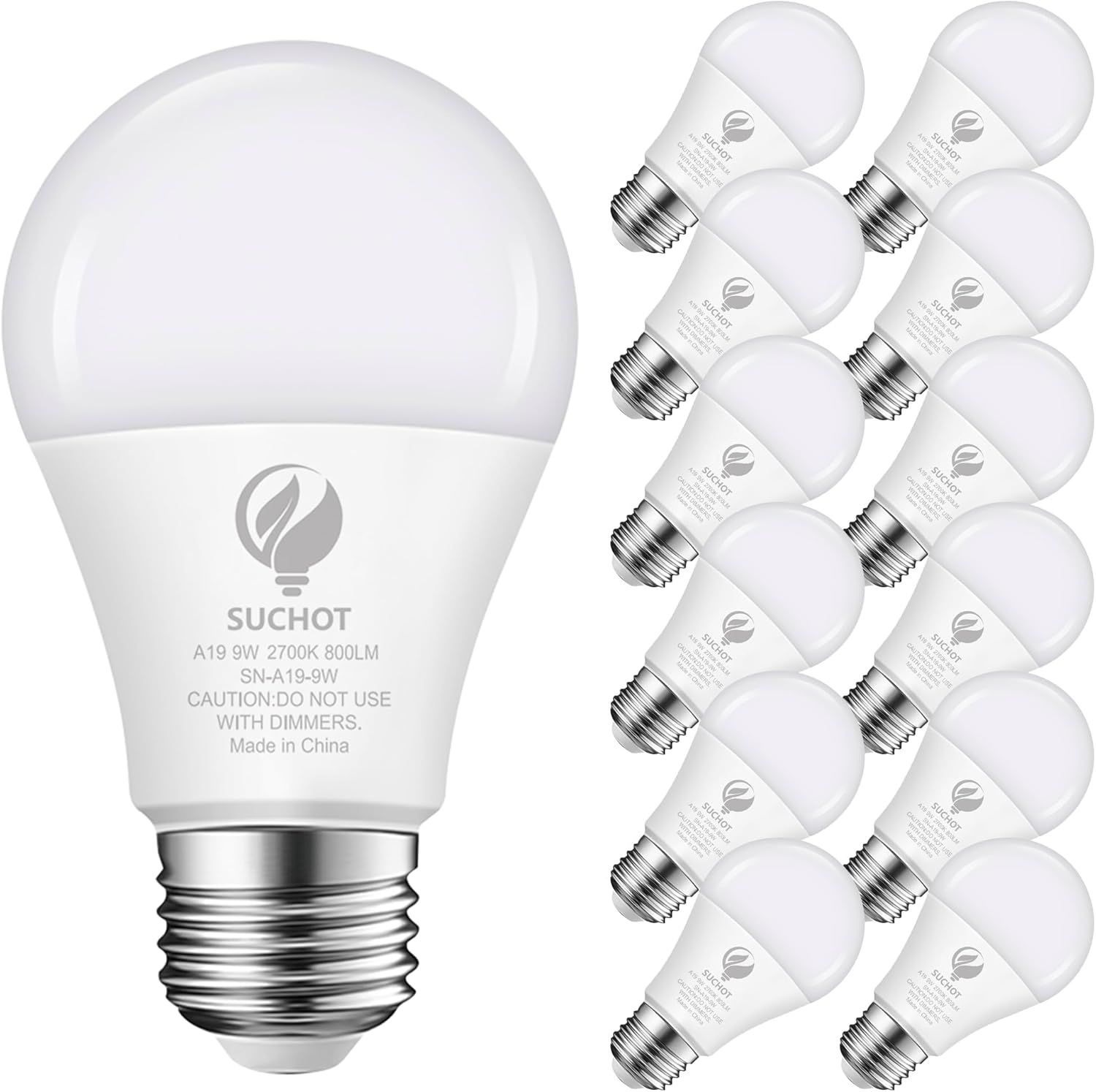 suchot A19 LED Light Bulb, 60W Equivalent Light Bulbs, 9W 2700K Warm ...
