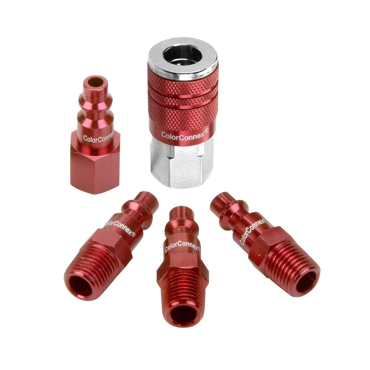 ColorConnex Coupler & Plug Kit, Industrial Type D, 1/4" NPT, Red, 5 ...