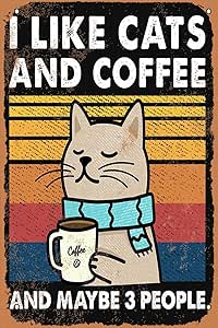 Amazon.com: Cat Metal Tin Sign,Coffee Wall Decor Sign,Funny Cat Tin ...