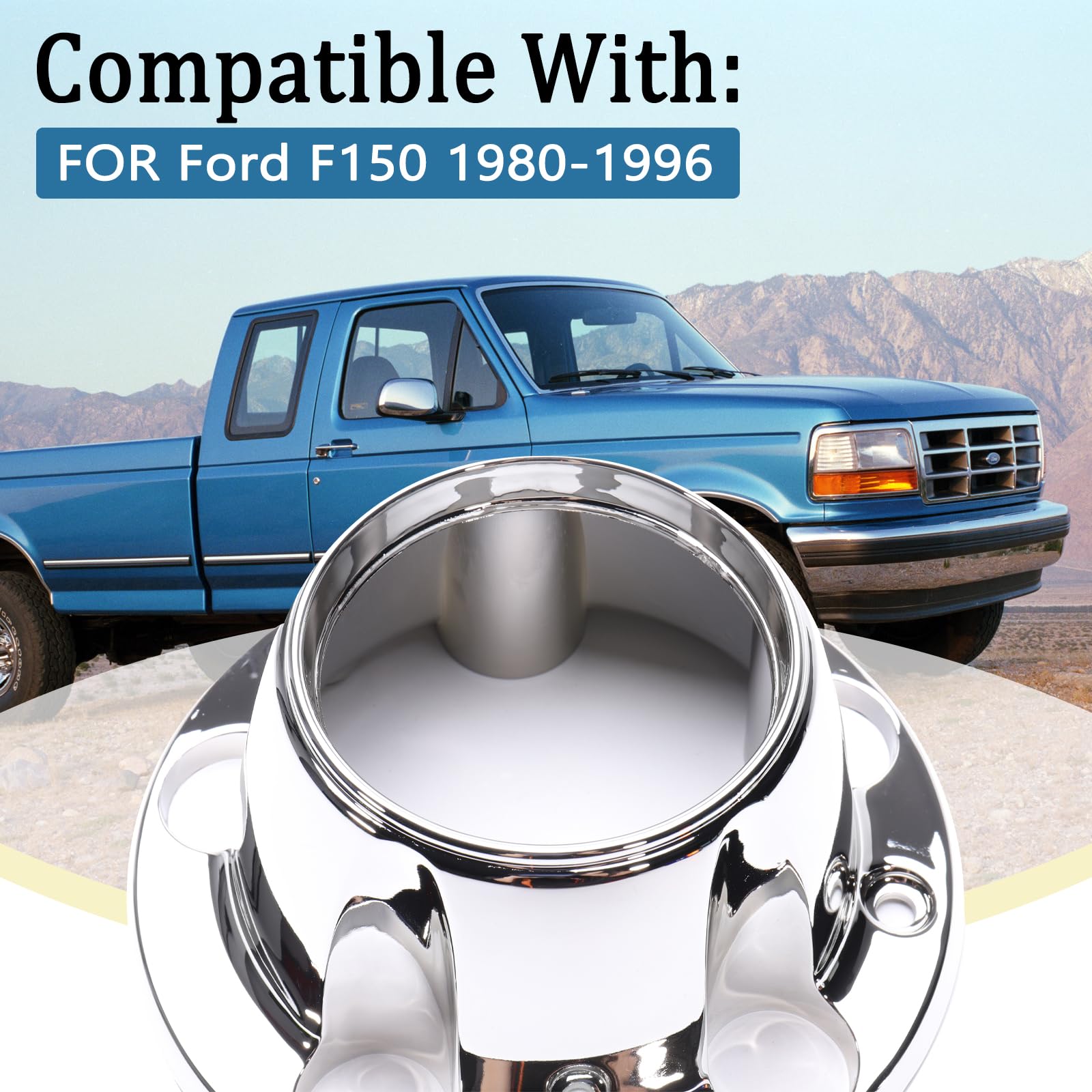 Ford F150 Hub Center Caps Chrome Wheel Hub Center Caps 1980-1996 FORD ...