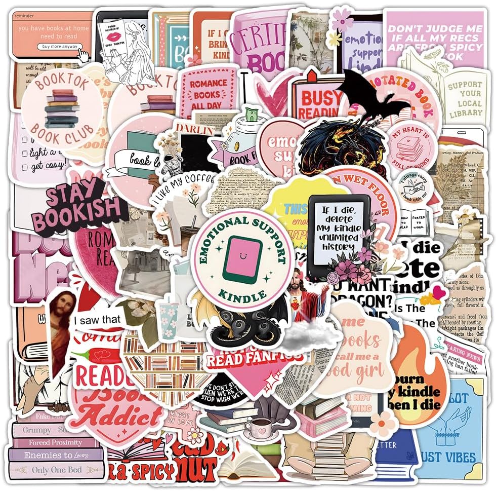 Amazon.com: Pink Bookish Stickers for Girls, Book Aesthetic Preppy ...