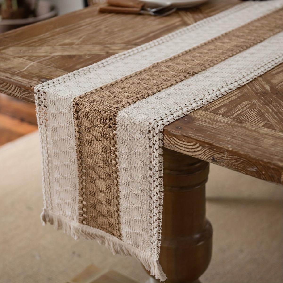 Boho Table Runner 78 Inches Cream&Brown Rustic Macrame Table Runners ...