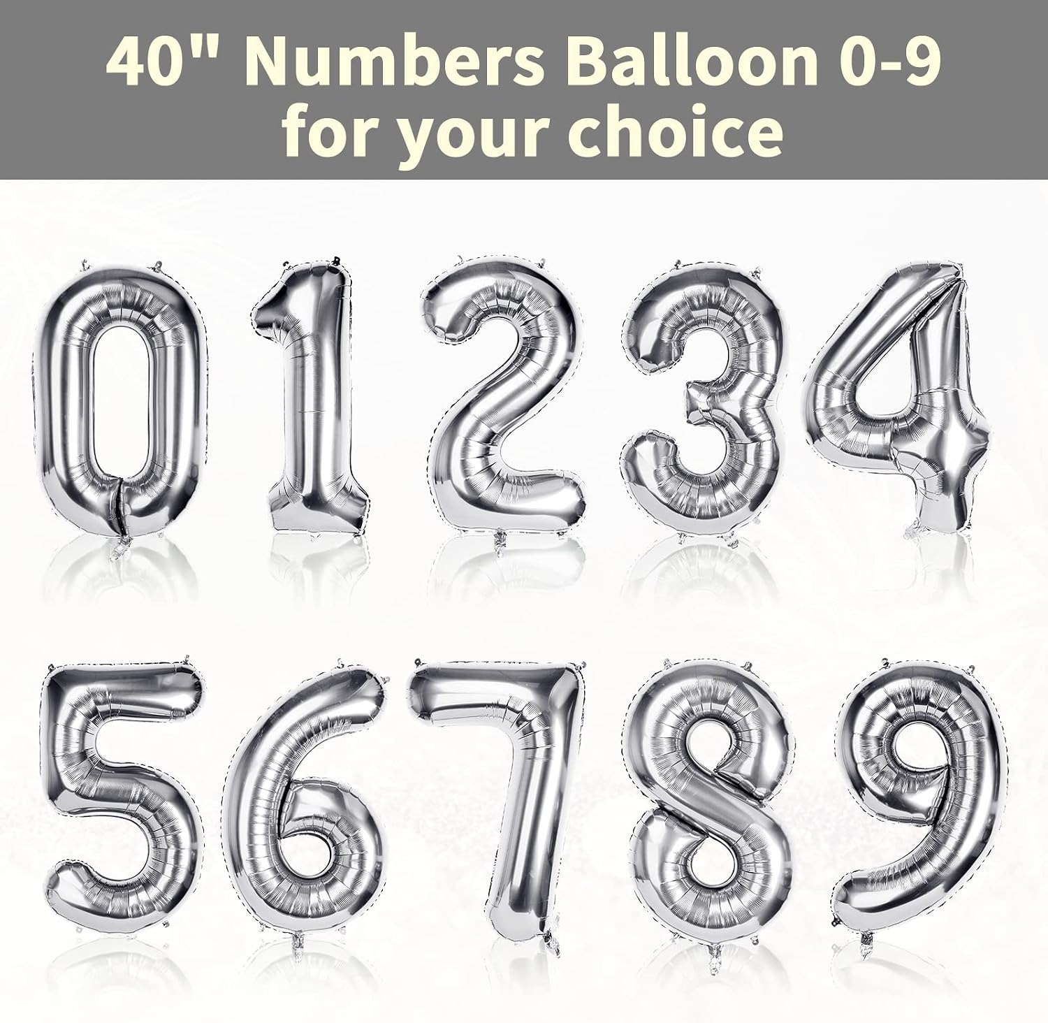 40 Inch Silver Foil Balloon Number 9, Large Numbers Balloon 0-9, Helium ...