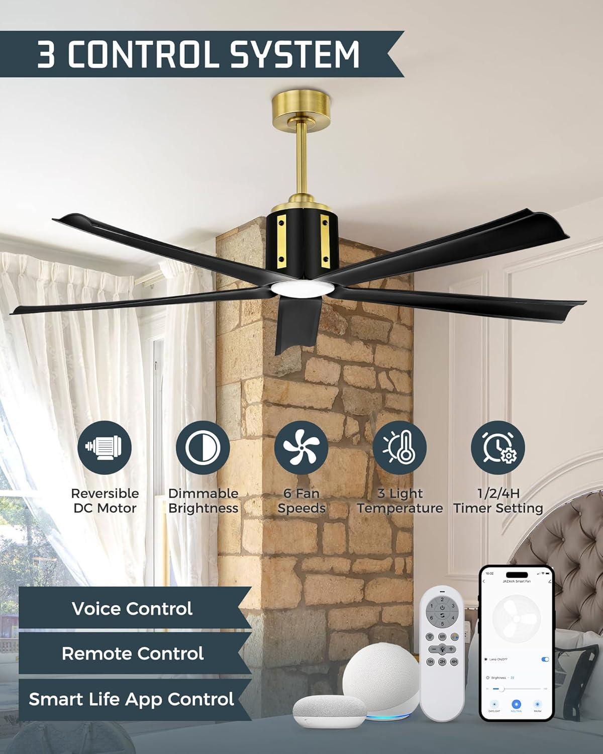 60 Inch Smart Ceiling Fan with Light, Ceiling Fans with Alexa Google ...